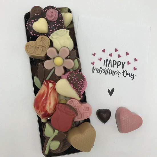Cho-lala schaaltje met Valentijn chocolade bonbons, bloemen en harten ...