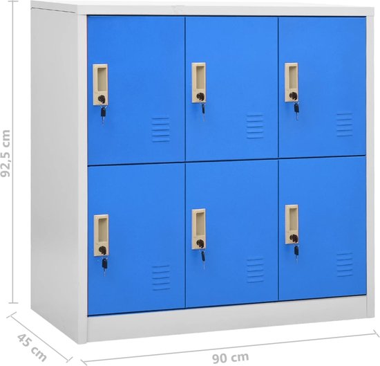 vidaXL Lockerkasten 2 st 90x45x92-5 cm staal lichtgrijs en blauw ...