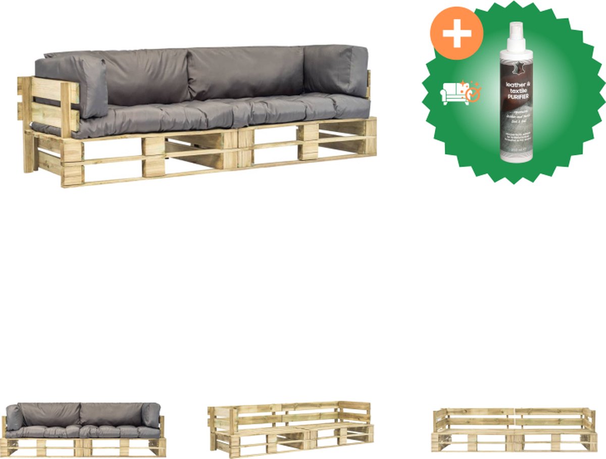 vidaXL 2 delige Loungeset pallet met grijze kussens grenenhout ...