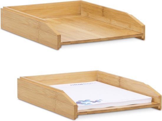 brievenbak - set van 2 - bamboe - a4 - stapelbaar - natuur | bol