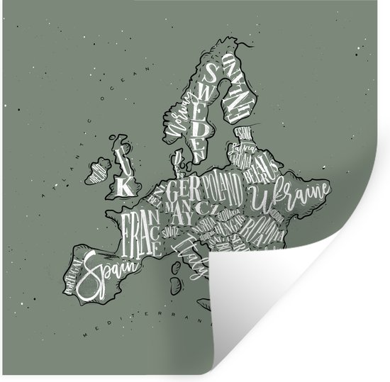 Muurstickers - Sticker Folie - Kaart - Europa - Grijs - Letters - 30x30 ...