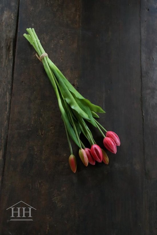Tulpen - in knop - fel roze | beauty - 44cm - 7 stelen - kunst tulpen ...