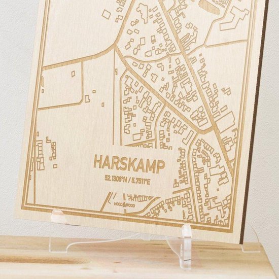 Kaart Harskamp - Gegraveerde stadskaart Hood&Wood - Hout, A4 | bol.com