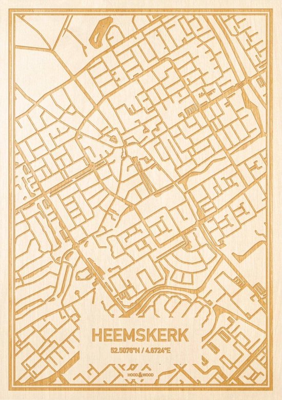 Kaart Heemskerk - Gegraveerde stadskaart Hood&Wood - Hout, A4 | bol.com