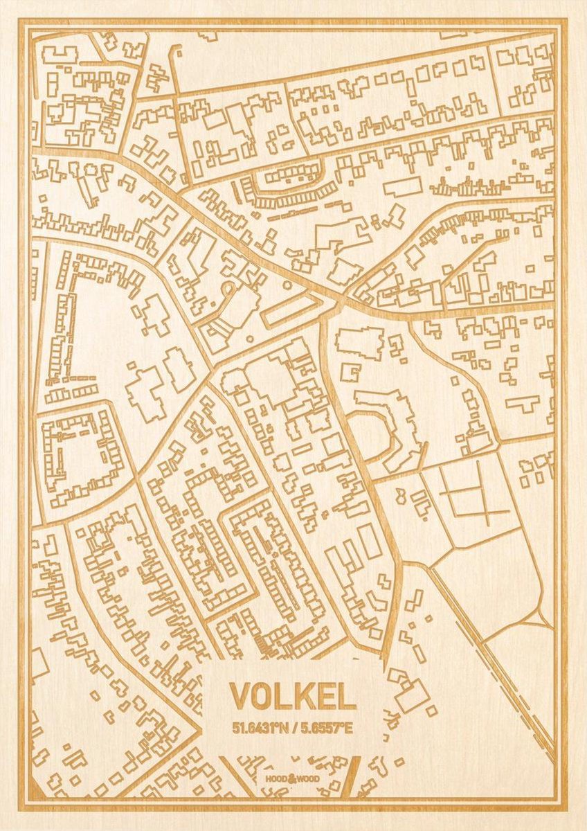 Kaart Volkel - Gegraveerde stadskaart Hood&Wood - Hout, A4 | bol.com