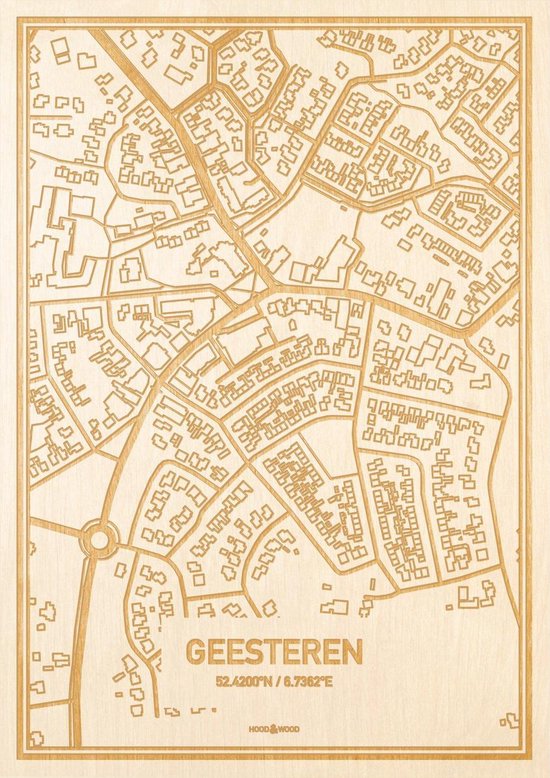 Kaart Geesteren - Gegraveerde stadskaart Hood&Wood - Hout, A4 | bol.com