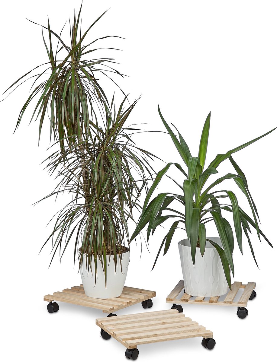 Relaxdays Plantentrolley set van 3 - plantenroller - plantenplateau ...