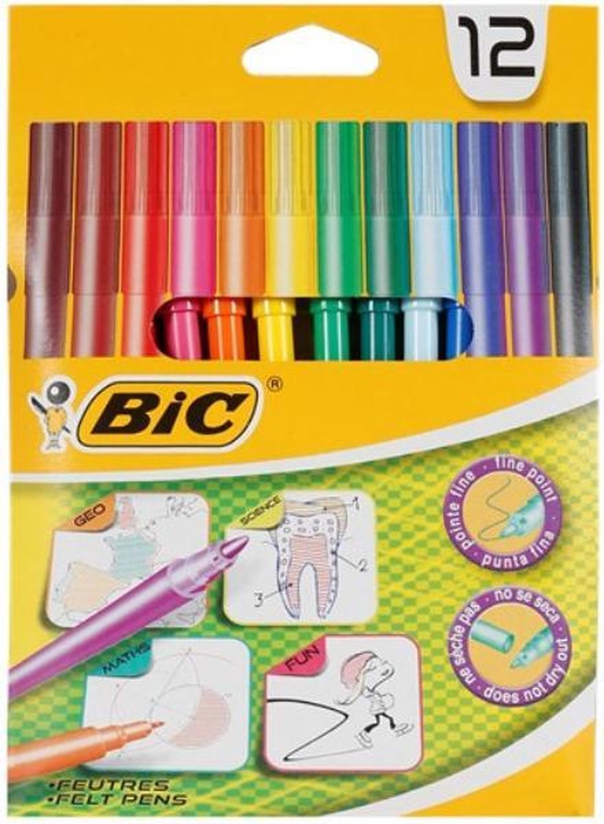 Viltstiften - Kleurstiften - 12 delig - Dunne punt - Dekkende stiften ...