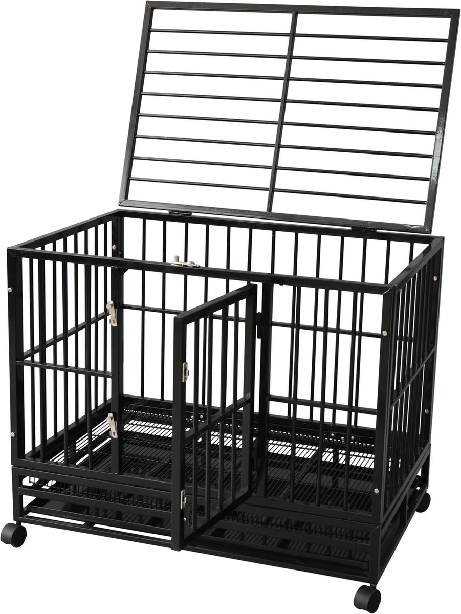 4animalz® Heavy Duty Hondenbench XL op wielen 108x76x87 cm - Hamerslag ...