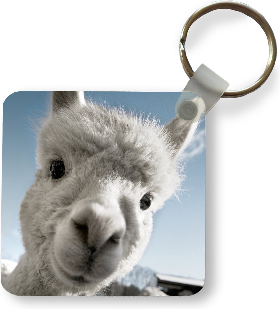 Sleutelhanger - Alpaca - Wit - Dier - Plastic - Rond ...