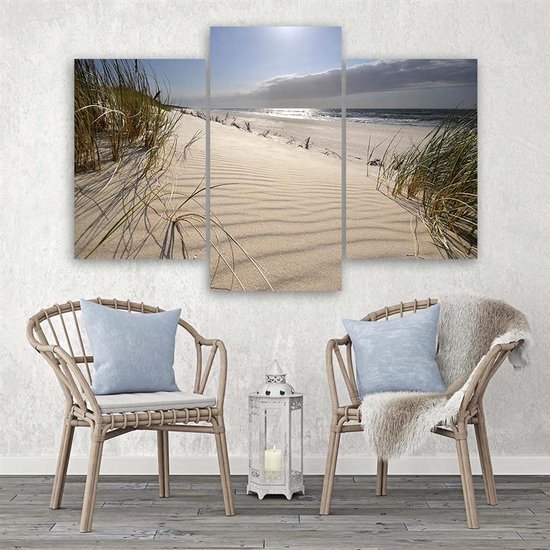 Trend24 - Canvas Schilderij - Strand en duin - Drieluik - Landschappen - 90x60x2 cm -... | bol