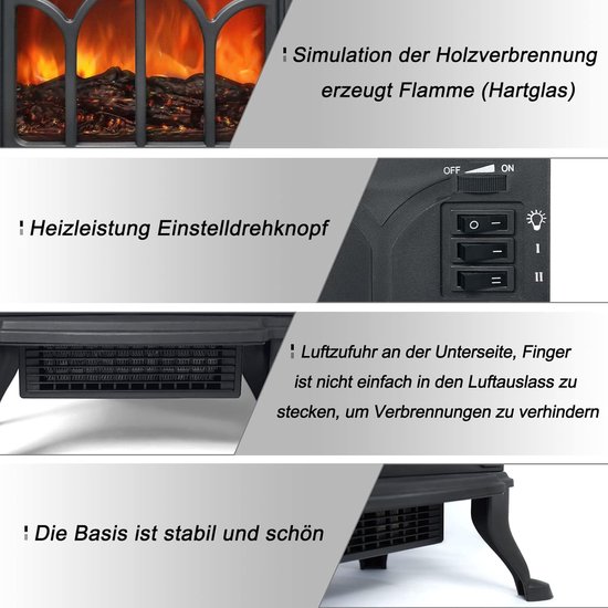 Elegante elektrische open haard met vlameffect en verwarming - 750 W ...