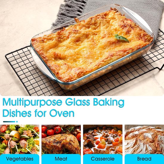 1.8L Lasagna Dishes for Oven - 31x20x5cm Glass Baking Dish ...