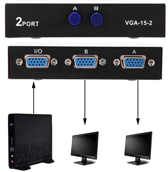 VGA Switch with 3 Standard VGA Connectors, 2 in 1 Out VGA Switch ...