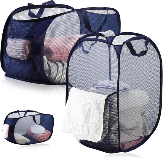 2 stuks opvouwbare wasmand - groot - mesh - pop-up opvouwbare wasmanden ...