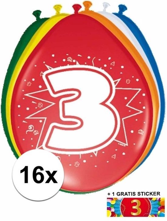 Ballonnen 3 jaar van 30 cm 16 stuks + gratis sticker | bol
