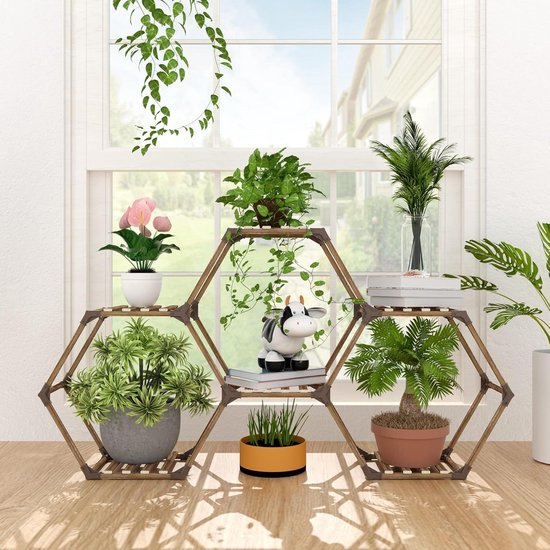 Plant standaard Indoor Outdoor Zeshoekige Grote Houten Plantenrek 6 ...