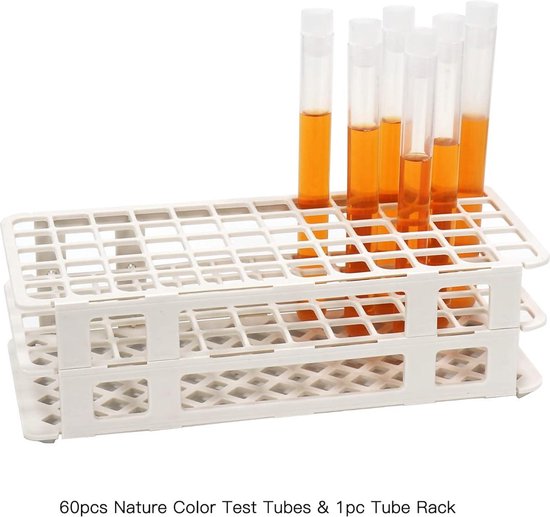 Set Buizenrek + 60 Kunststof Reageerbuizen - Polypropyleen - Buisjes ...