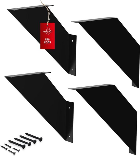 Moderne wandplank houder - set van 4 zwarte plankdragers - plankhoek ...