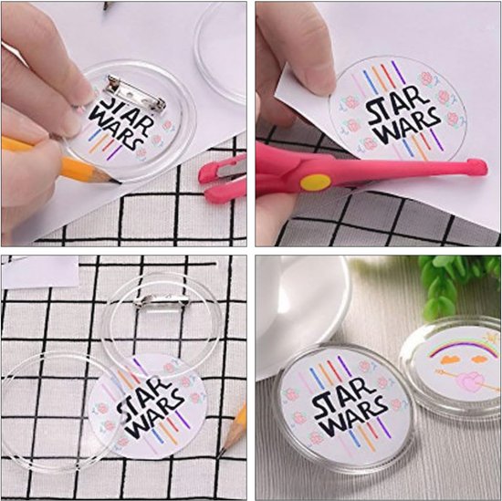 DIY buttons maken - 30 stuks transparante badge set met 100 gekleurd ...