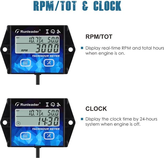 Digitale LCD Tach/Urenteller met Onderhoudsherinnering voor Tuinmachines en Generatoren | bol