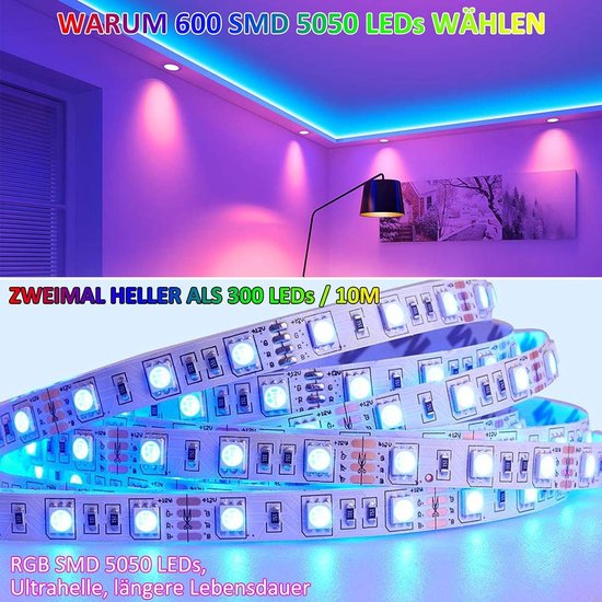 LED strip- 600 leds 10 m RGB 5050 SMD - 24 V voeding ...