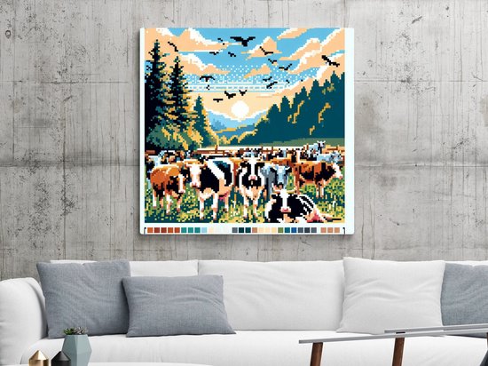 Pixel art vee schilderij | Digitale pracht: een levendige ode aan pixel ...