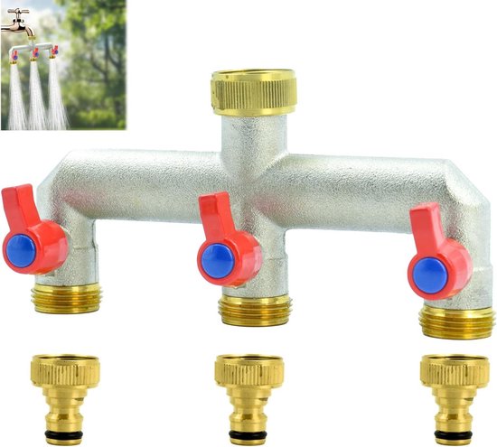 Messing 3-weg waterverdeler met tuinkraansplitter en -aansluiting - Buiten... | bol