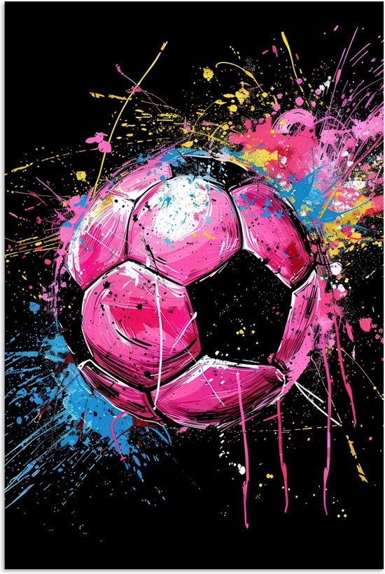 Poster 60x90 cm - Graffiti - Sport - Voetbal - Bal - Roze - Posters - Wanddecoratie... | bol
