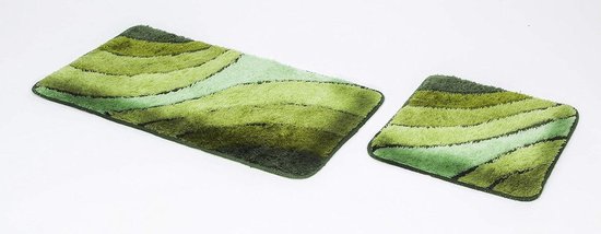 Groene badmat set - Wave design - 2-delig - antislip - 50 x 45 cm WC ...
