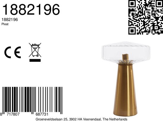 vtwonen Tafellamp Pleat - Glas/Goud - Ø30cm - Retro - Woonkamer ...