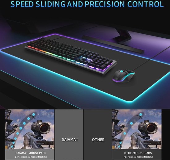 Grote RGB Gaming Muismat 800x300mm met LED Verlichting - XXL ...