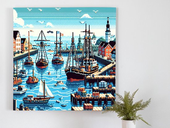 Pixel art haven schilderij | Harbor of Pixels: A Digital Masterpiece of ...