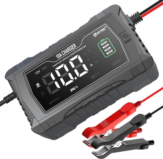 Auto Acculader 10A, 12V 24V LiFePO4 Batterijlader, Druppellader en ...