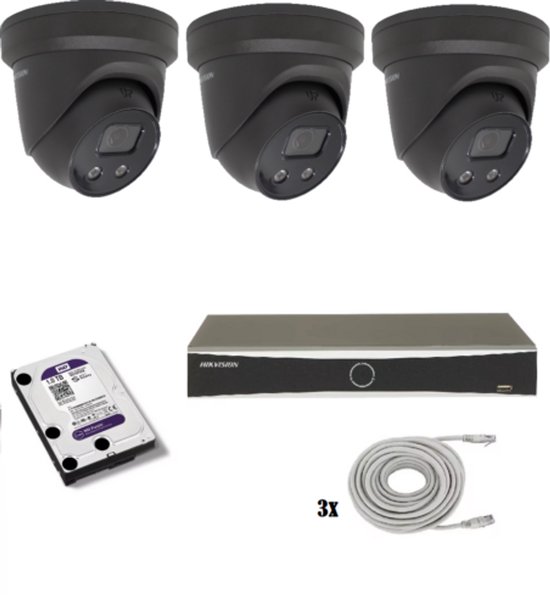 Hikvision set zwart met 3 x DS-2CD2346G2-I 4mp 2.8mm Ultra Low Light turretcamera’s, 1... | bol
