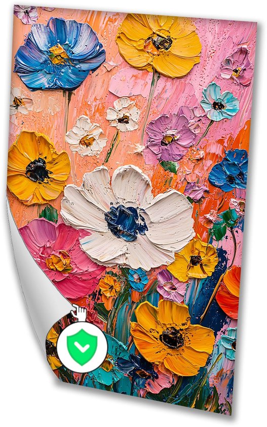 Kleurrijke bloemen in dikke verf - Bloemen poster - Poster natuur ...