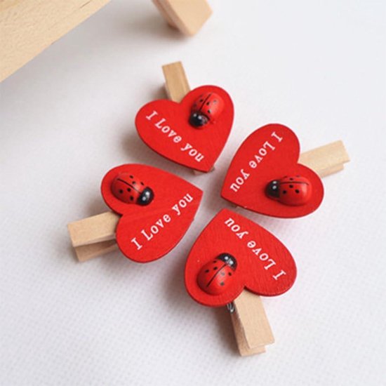 100 stuks kleine rode houten wasknijpers met mini-hart - decoratieve ...