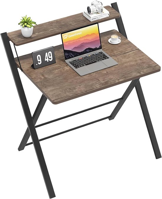Vouwtafel 82 cm - Ruimtebesparend Schrijfbureau met 2 Opbergniveaus ...
