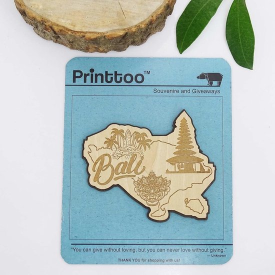 Aimant de réfrigérateur en bois représentant une carte de Bali ...