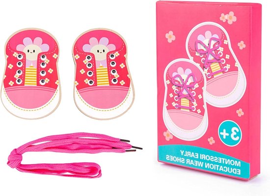 2 stuks houten veterschoenen voor kinderen - oefen met veters strikken ...