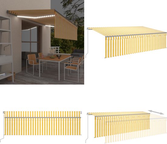 vidaXL Luifel handmatig uittrekbaar met rolgordijn LED 5x3 m geel wit ...