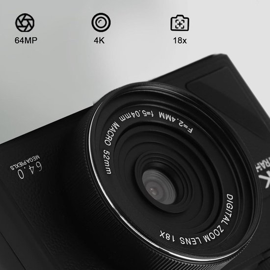 4K Digitale Camera 64 MP 18x Digitale Zoom Autofocus Vediocamera met 3 ...