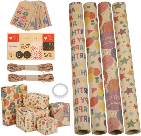 4 Rolls of Birthday Gift Wrapping Paper - 43cm x 3m Wedding Set: 6 ...