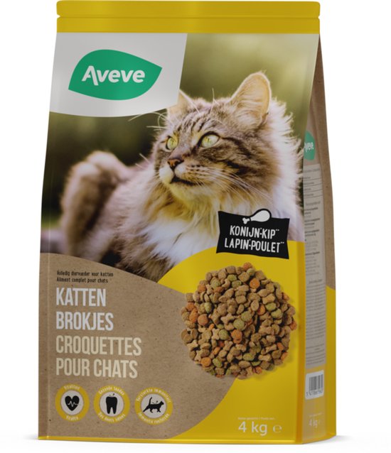Aveve - Droogvoer voor Katten - Adult - Kip - 4 kg - Anti-Haarbal | bol