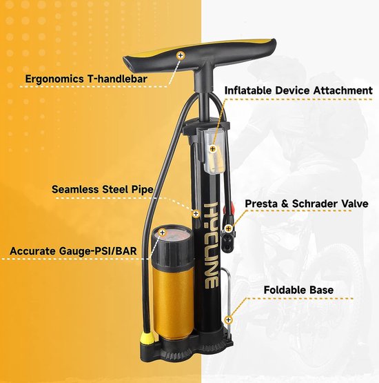 Fietspomp, luchtpomp 150/160 psi hogedruk staande pomp, handpomp voor alle ventielen -... | bol
