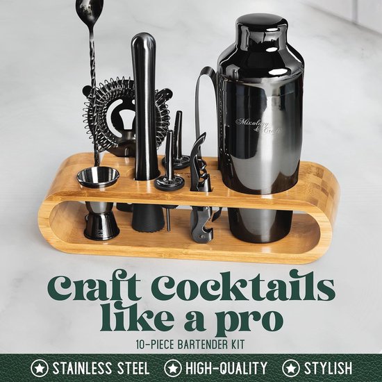 Complete Cocktailset - 10-delige Bartending Set met Bamboe Houder en ...