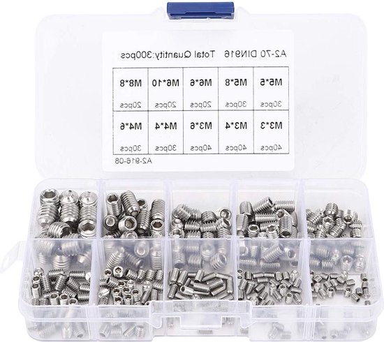 Inbusbout Assortiment Kit 300 stks - 304 Roestvrij Staal - M3 M4 M5 M6 ...