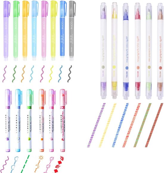 20 pcs highlighters - 8 double line contour pens - metallic markers - 6 ...