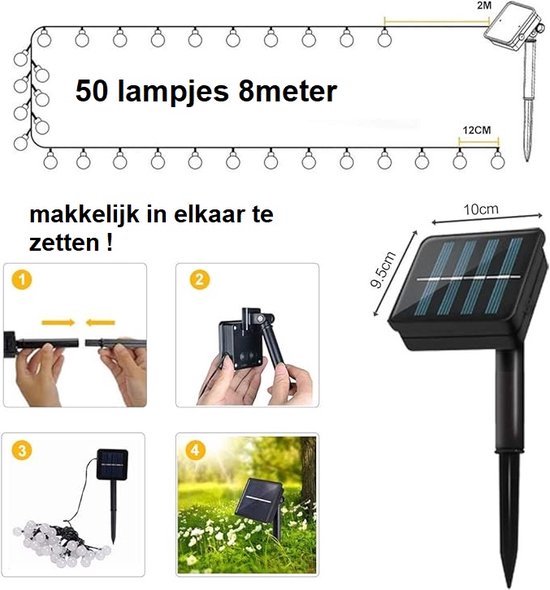 Lichtsnoer op Zonne-energie - Solar tuinverlichting - 50 Leds - 8 Meter ...