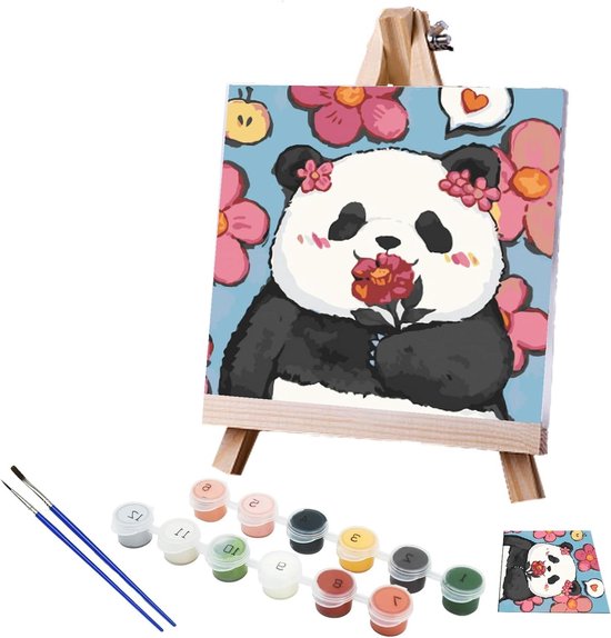 Verf op nummer kit - Cartoon Panda - Inclusief Frame en Ezel - Voor ...